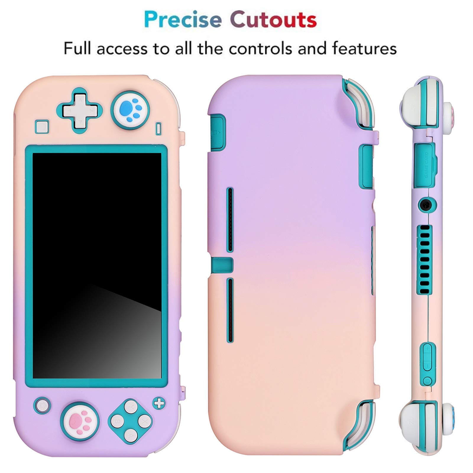 iNOTOGG Protective Case for Nintendo Switch Lite, Premium PC Hard Cover Case Shock-Absorption Anti-Scratch Compatible with Nintendo Lite with 4 Thumb Grip Caps (Pink Purple)