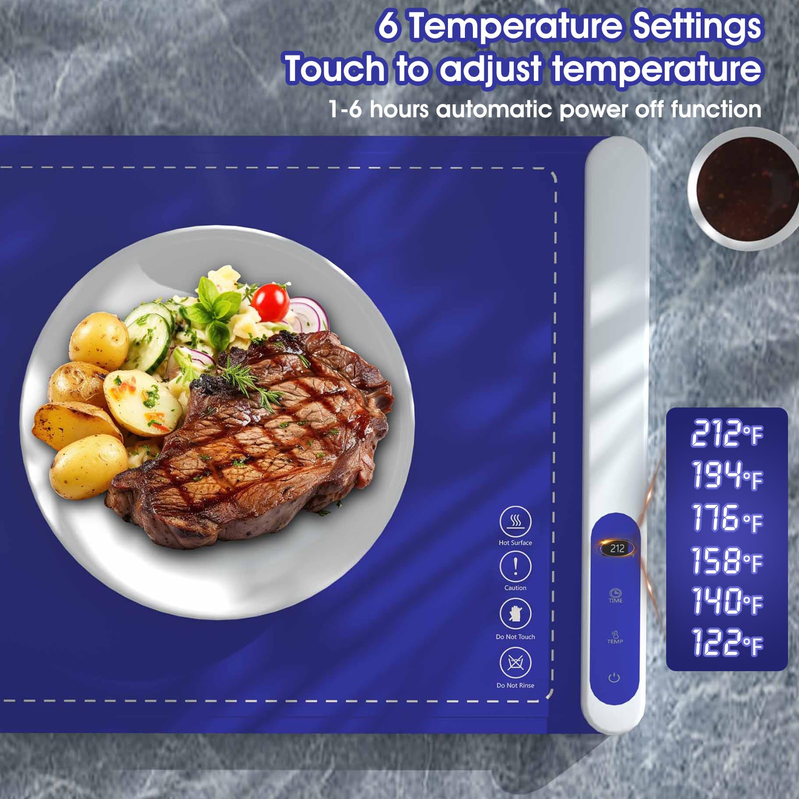 WYNESS Warming Trays for Buffets Party with 6 Temperature Settings, Warming Mat for Food with Full Surface Heating, Rollable & Portable Food Warmer with Auto Shut-Off, Black