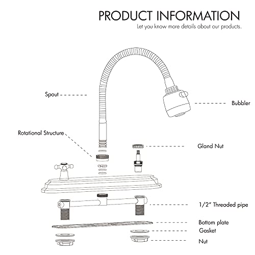 SOLVEX 2 Handle Kitchen Sink Faucet, High Arc 360 Swivel Stainless Steel Pipe 3 Hole Kitchen Faucet, Commercial Modern Chrome Kitchen Sink Faucet with Flexible Spout, SP-80202