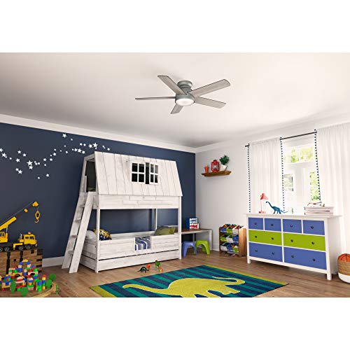 Hunter Fan Company 59483 Hunter Romulus Indoor Low Profile WiFi Ceiling Fan with LED Light and Remote Control, 54, Matte Silver Finish