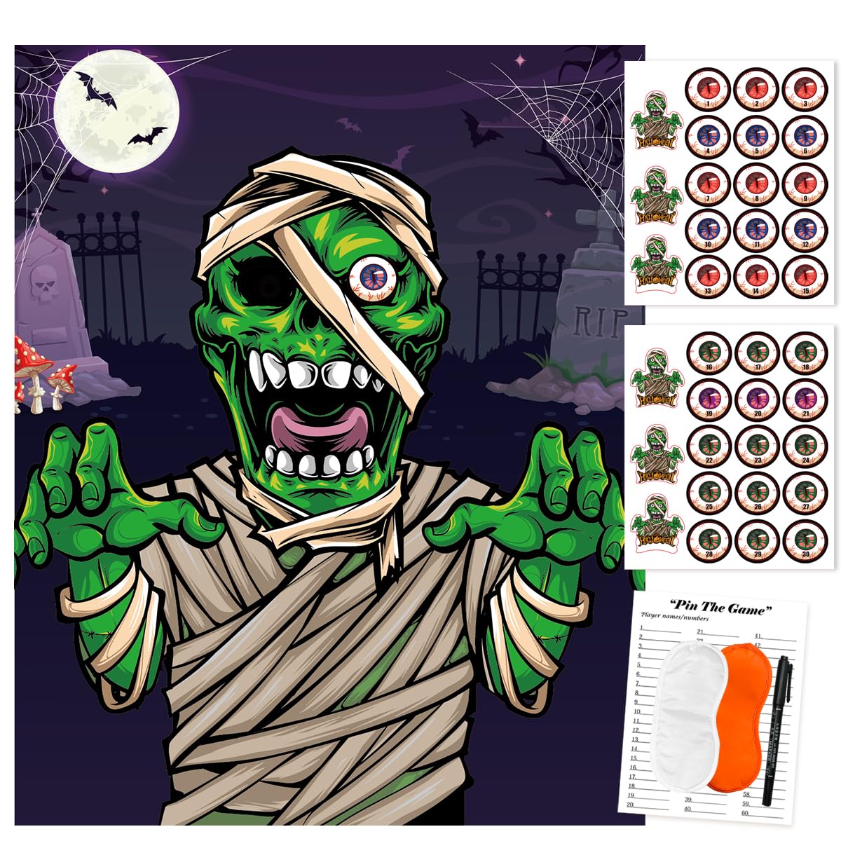 TYHJOY Halloween Party Games for Kids Pin The Eyeball On The Zombies Game Halloween Party Activities Party Supplies Decorations