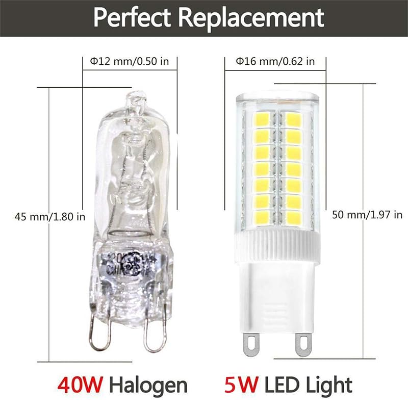 JERYJO G9 led light bulb,5w replacement for 40w halogen G9 bulb, daylight 6000k,G9 corn crystal light for livingroom bedroom lighting(pack of 5)