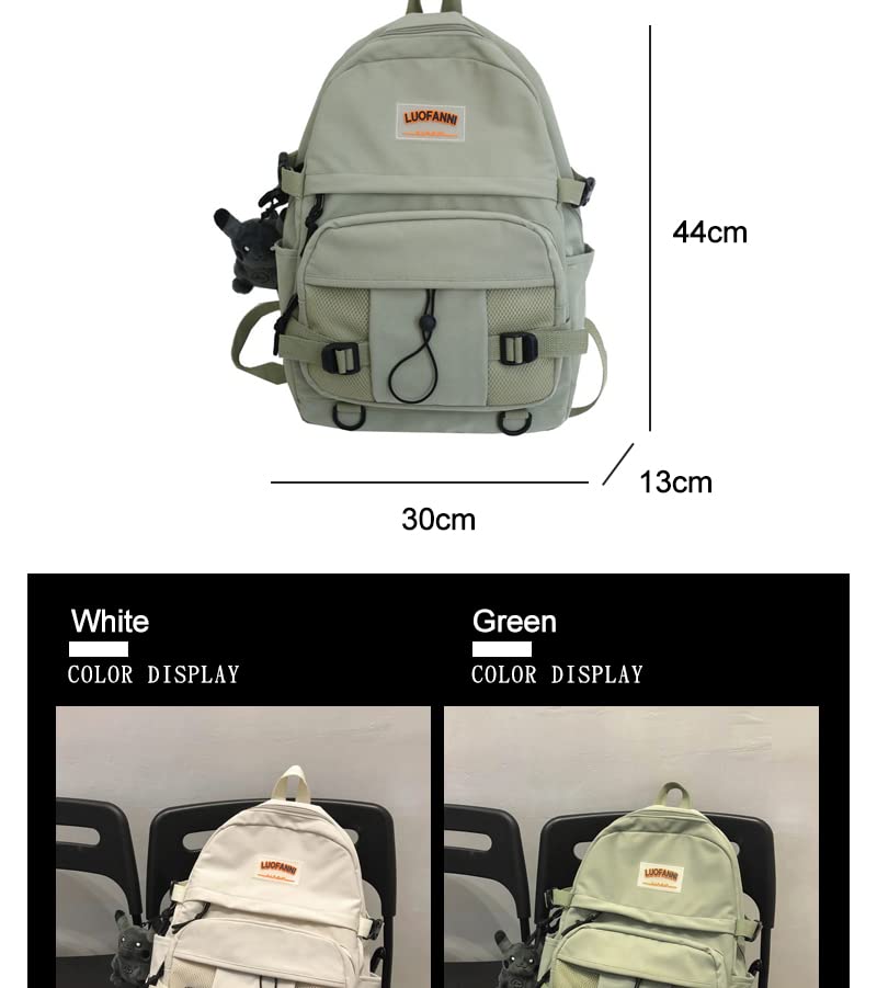 New Women's Backpack with Cute Pendant, Student Schoolbag, Travel Backpack for Boys and Girls College Style Backpack (Green)