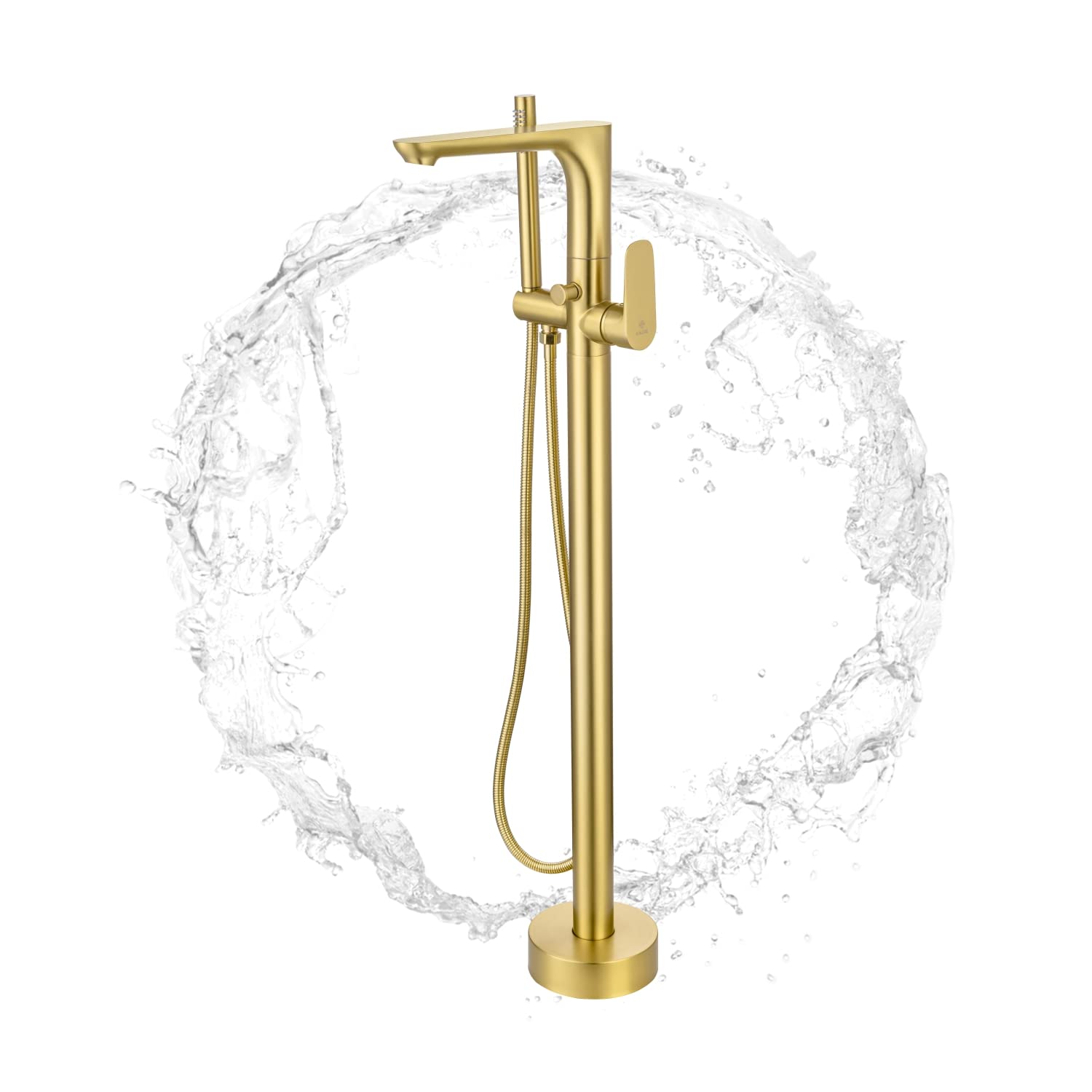 Kalog Single Handle Freestanding Tub Filler Floor Mount Bathtub Faucet with Handheld Shower (Brushed Gold-B)