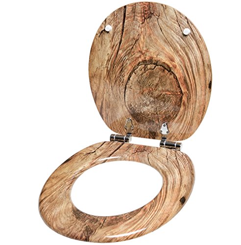 Sanilo ROUND, Silent Slow Close, Molded Wood, Adjustable Toilet Seat, Rustic
