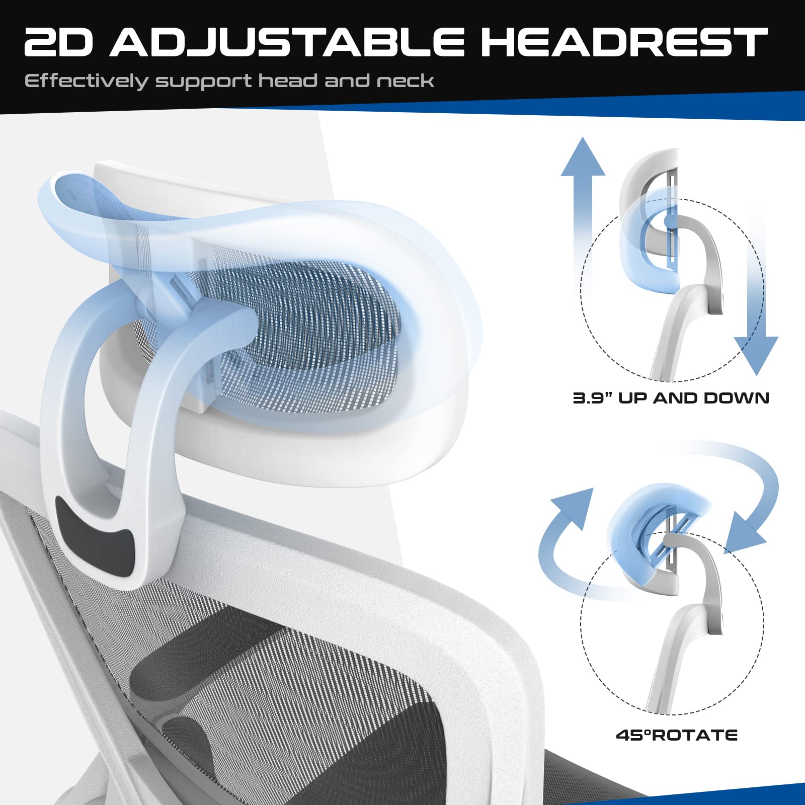 Home Office Desk Chairs Ergonomic Chair with Lumbar Support Flip Up Arms Mesh Computer Chair with Comfortable Wide Seat Adjustable Headrest (White)