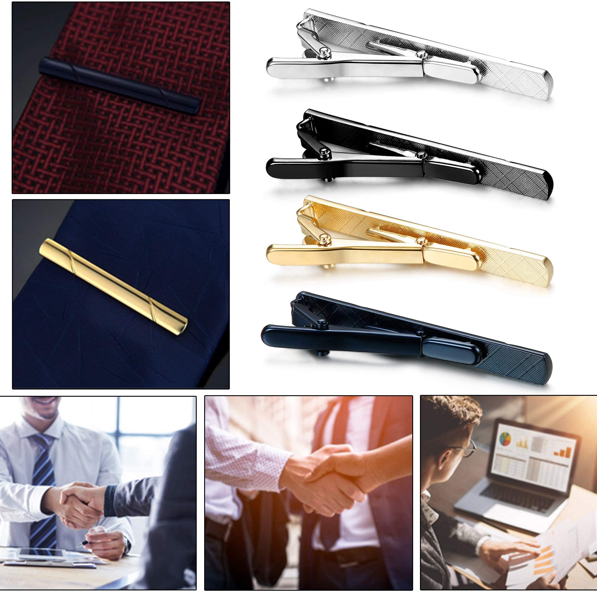 Jstyle 4 Pcs Tie Clips for Men Tie Bar Clip Set for Regular Ties Necktie Wedding Business Clips