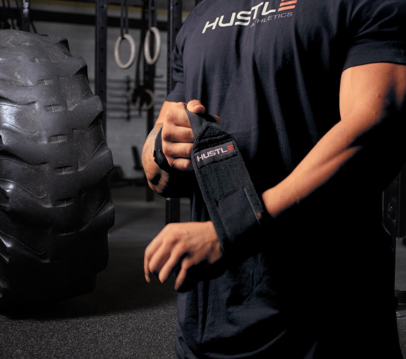 Hustle Athletics Wrist Wraps - USPA Approved Best Weightlifting Support (Professional Competition Grade Wrap) - Brace Your Wrists to Push Heavy, Avoid Injury & Improve Your Workout - for Men & Women