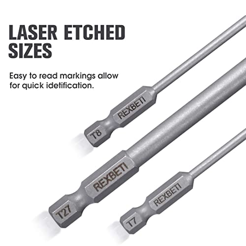 REXBETI 12 Piece Torx Head Screwdriver Bit Set, 1/4 Inch Hex Shank S2 Steel Magnetic 3 Inch Long Drill Bits, T5-T40 (Torx Head)