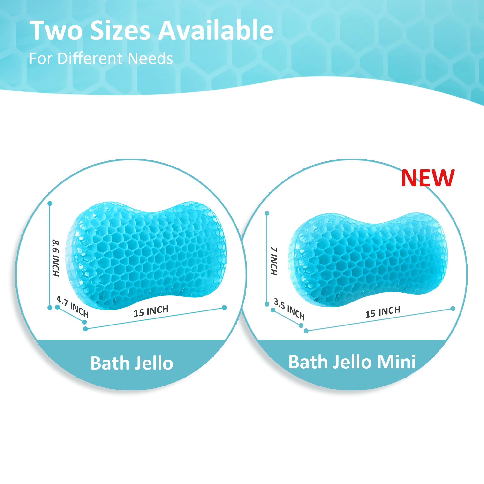 Sunlit Bath Jello Gel Bath Pillows, Lumbar Pillow for Bathtub, Back Support Pillow, Gel Pillow with Non-Slip Suction Cups for Lumbar, Back Rest Support, Fits Curved or Straight Back Tubs, Aqua
