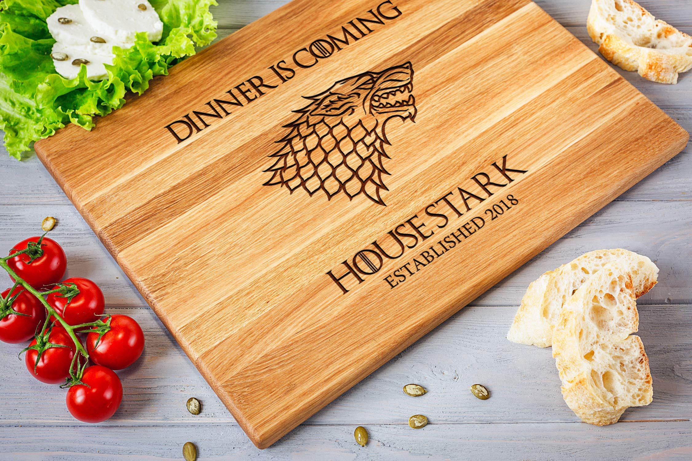 Personalized Cutting Board Dinner is coming Game of thrones House Stark Direwolf Engraved Custom Family chopping Wedding Gift Anniversary Housewarming Birthday game01