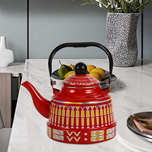 WeiLaiKeQi 2.5L Porcelain Enameled Teakettle with Handle,Hot Water Tea Kettle Pot for Home Kitchen, Red