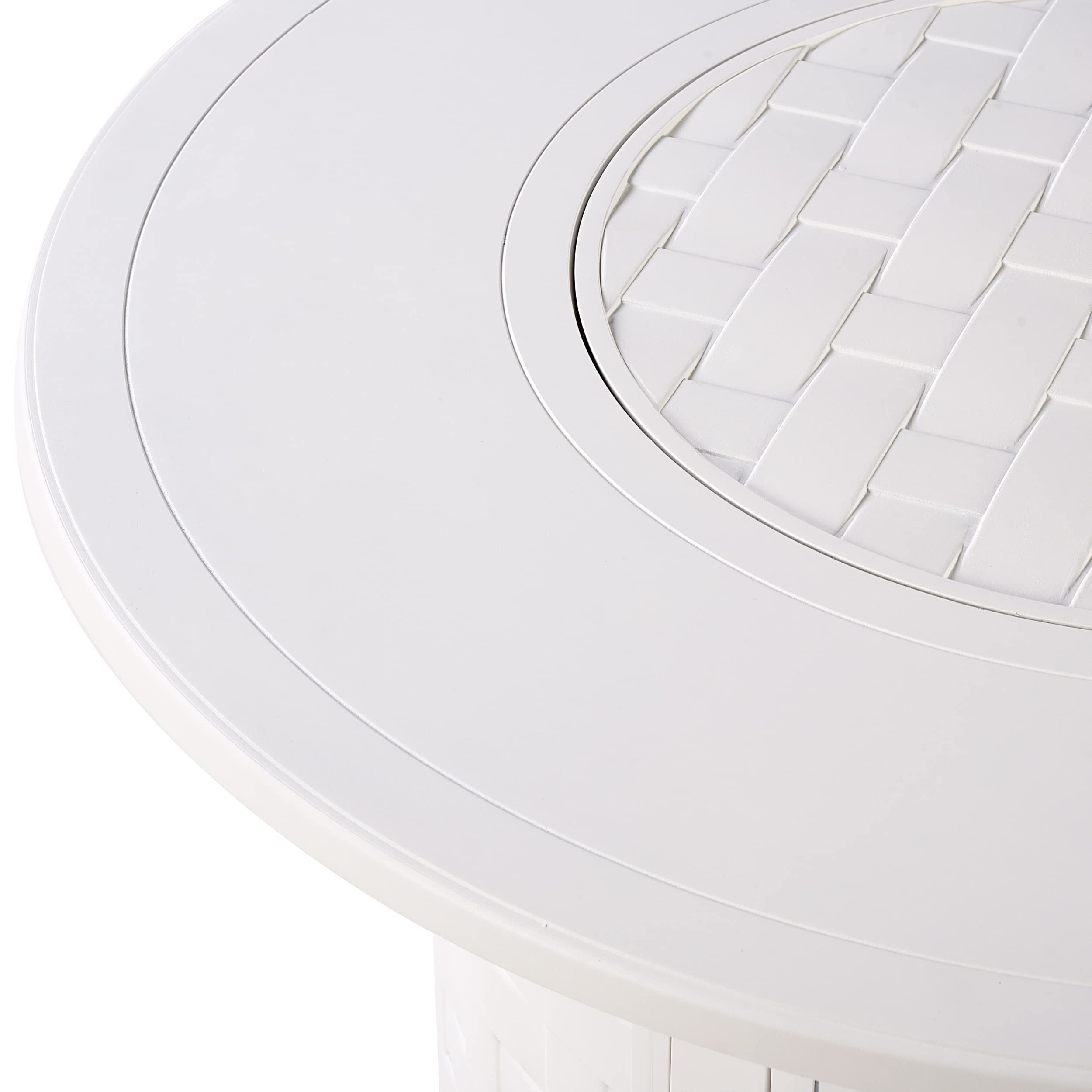 Round 44 in. x 44 in. Aluminum Propane Fire Pit Table with Glass Beads, Two Covers, Lid, 57,000 BTUs in White Finish