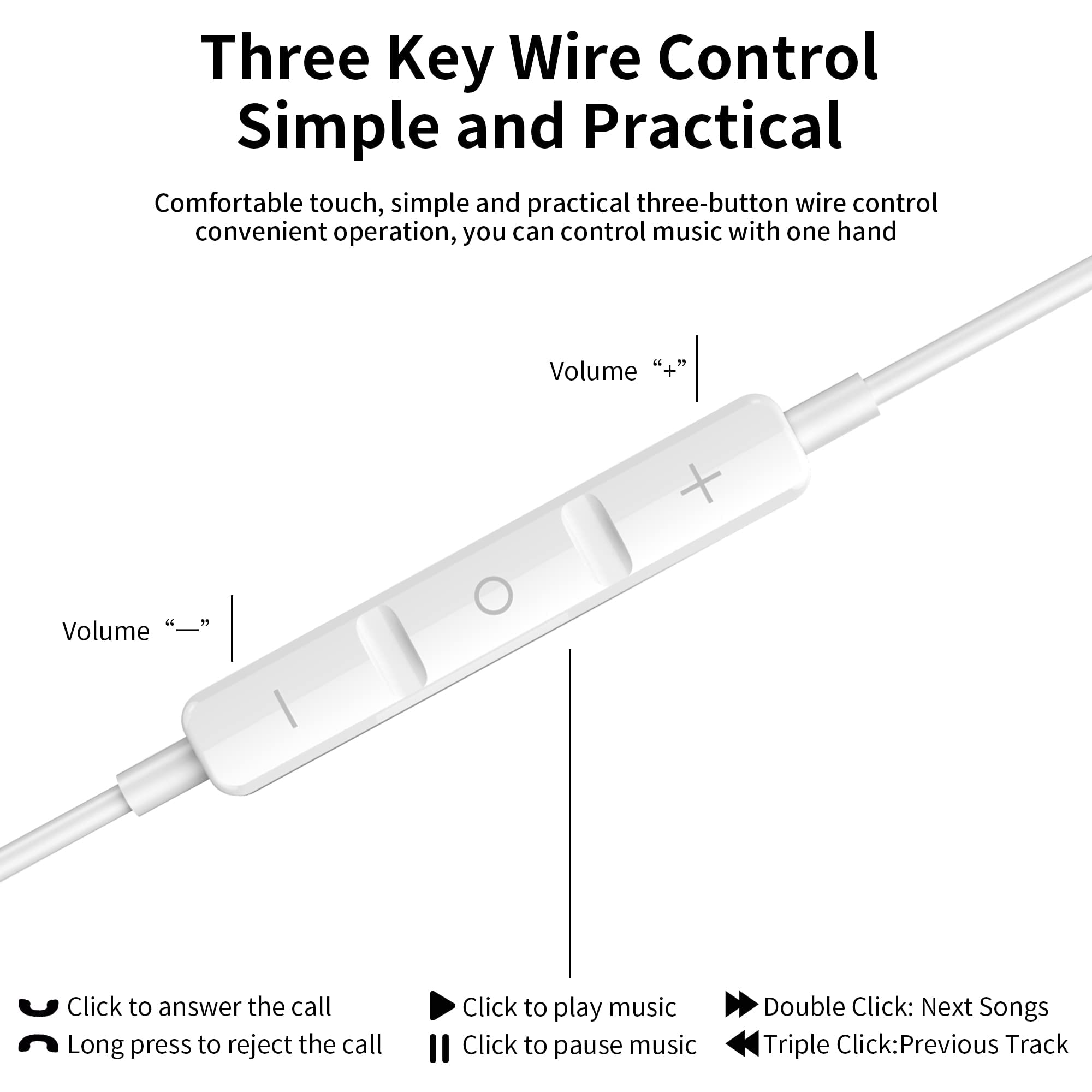 Togkun Wired Headphones,in-Ear Headphones with Microphone, Earbuds Built-in Call Volume and Control Button, Compatible with 6/6Plus/6S/6SPLUS/Android/iPad/Laptop and Most 3.5mm Jack Devices(2 Pack)