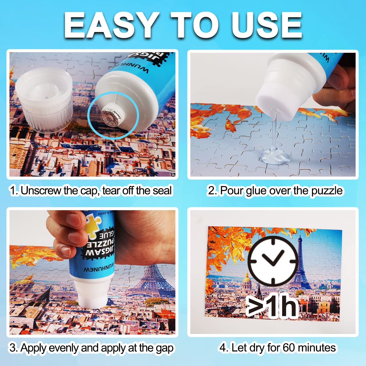 Newest Jigsaw Puzzle Glue Clear with Sponge Head Applicator, Puzzle Saver Frame for 1000/1500/3000 Pieces Puzzle of Paper & Wood, Water-Soluble Special Art Craft Puzzle Guard Glue, Quick Dry (120ML)