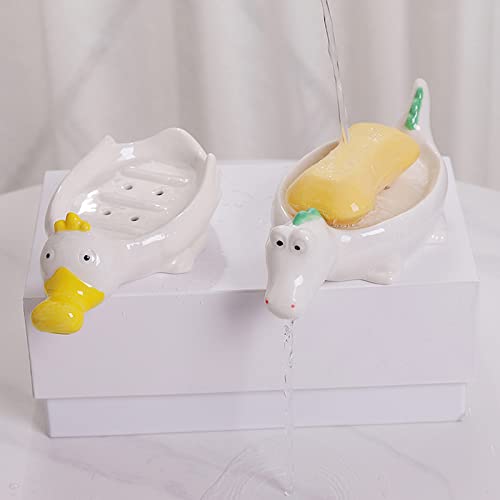 LUZLED Multifunctional Soap Dish Self Draining Soap Holder Saver Cute Pet Shape Soap Rack for Shower Bathroom Tub Kitchen Sink Ceramic Tray Holder for Bathroom Camping Gym(Chick)