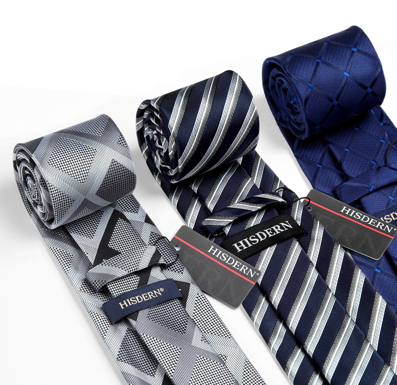 HISDERN Lot 3 PCS Classic Men's Tie Set Necktie & Pocket Square Elegant Neck Ties Collection,T3-10,One Size