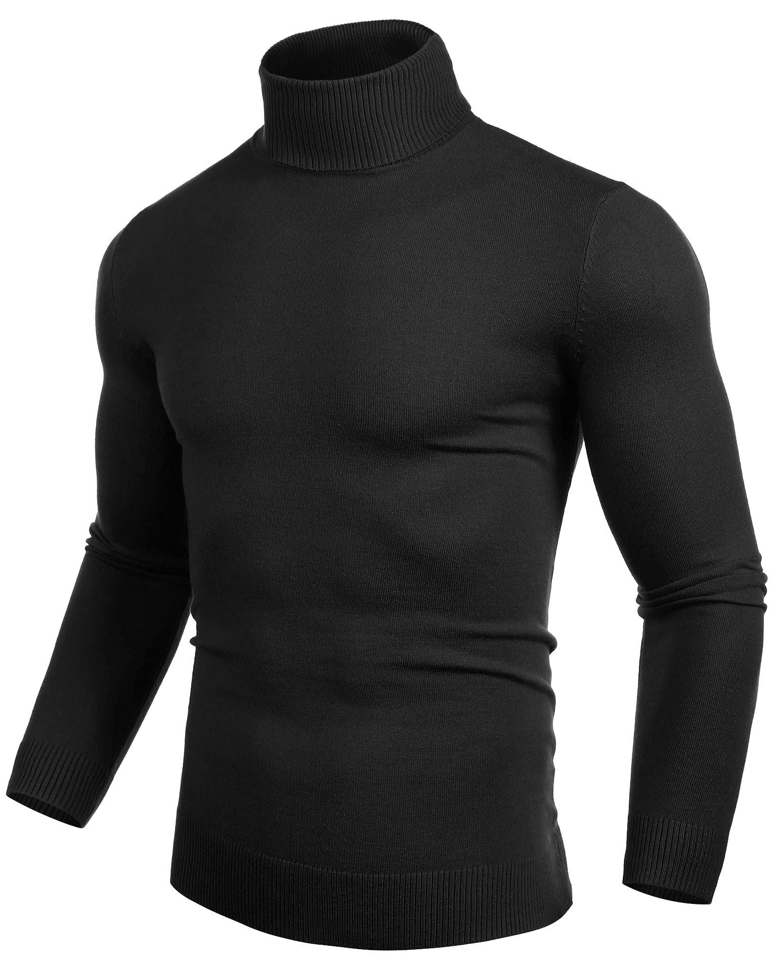 nine bull Men's Thermal Casual Pullover Shirts Long Sleeve Slim Fit Basic Solid Soft Lightweight Turtleneck T-Shirt B-black