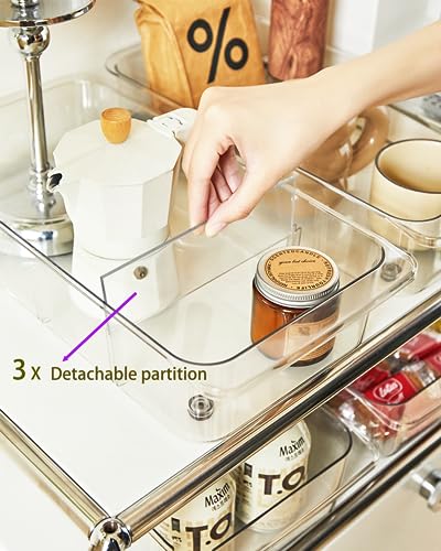 Under Sink Organizer with Wheels,Bathroom and Kitchen Cabinet Organizer with Dividers,Clear Plastic Storage Organizer Bins Suitable for Medicine Cabinet,Vanity, Refrigerator, Office (2 Clear tray)