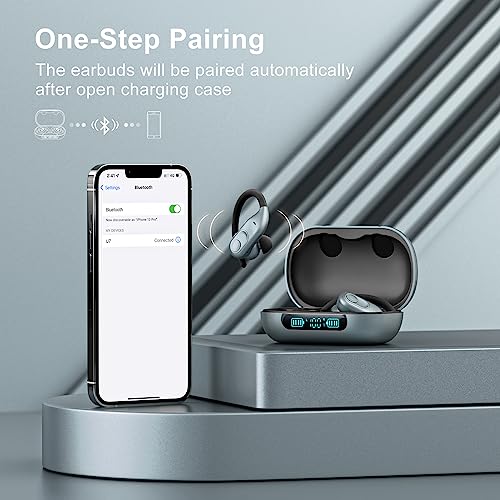 Wireless Earbuds Bluetooth Headphones 130Hrs Playtime with 2500mAh Wireless Charging Case LED Diaplay Hi-Fi Waterproof Over Ear Earphones for Sports Running Workout Gaming (Gray)