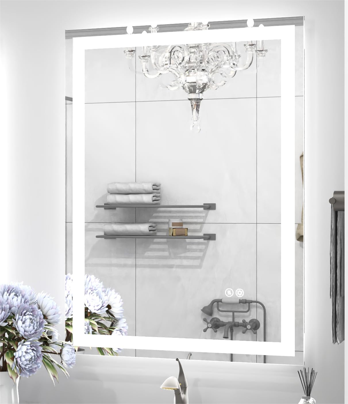 JSneijder 2-Piece(Frameless+Framed) LED Bathroom Mirror, 28x36 Inch, Bathroom Vanity Mirror with Lights, Wall Mounted Dimmable Anti-Fog Lighted Wall Mirror for Bedroom