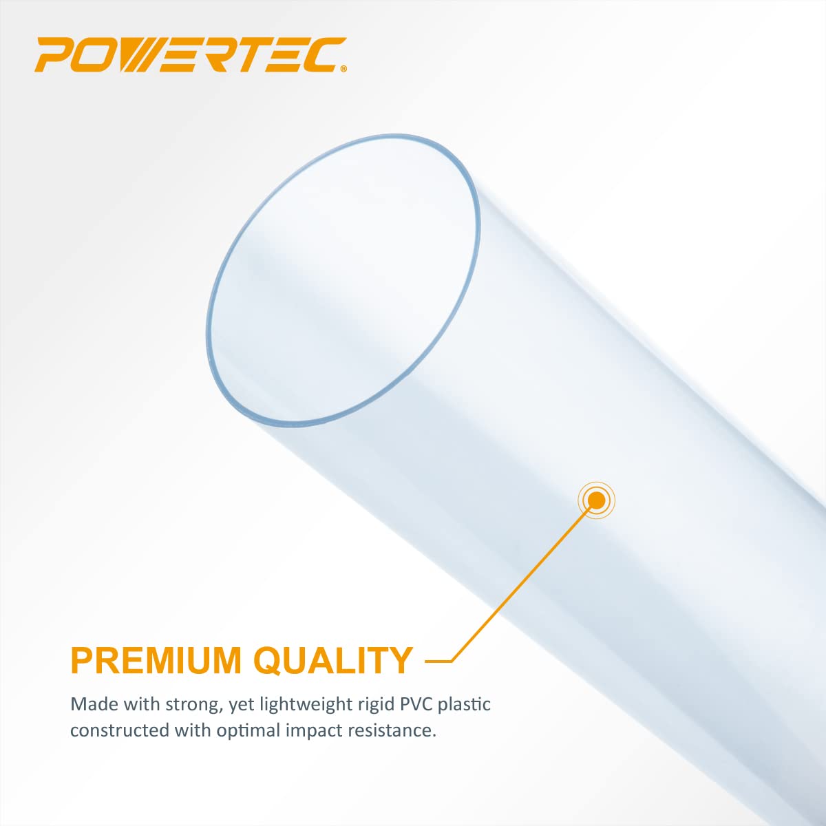 POWERTEC 70272-P4 Clear PVC Pipe 4" x 36" Long, 4PK, Rigid Plastic Tubing for Dust Collection Hose & Fittings