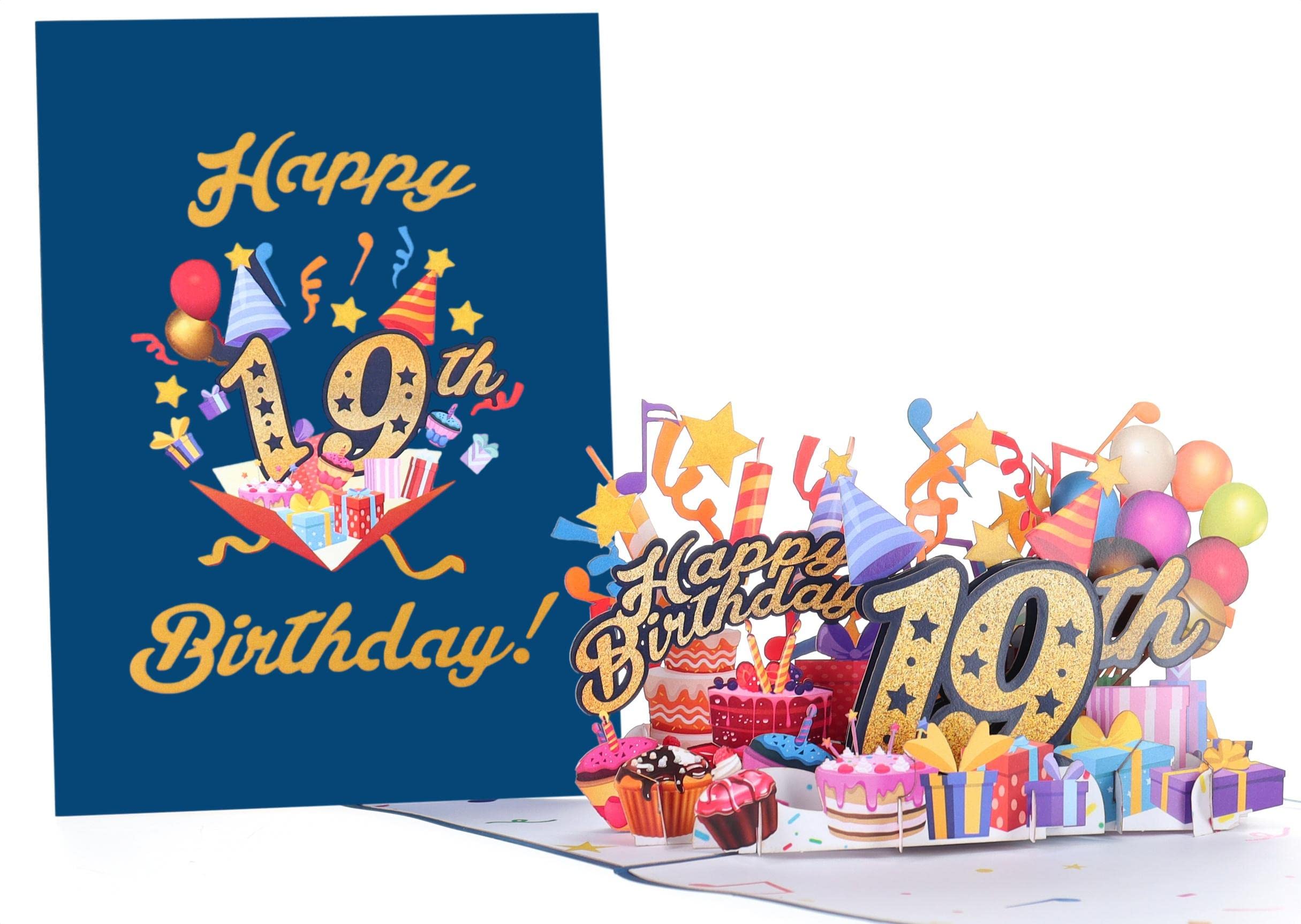 iGifts And Cards Happy 19th Blue Birthday 3D Pop Up Greeting Card ā Awesome 19 Birthday Card Daughter, Son, Turning Nineteen Birthday Gift Grandson, Granddaughter, Unique Special Present, 5" X 7"