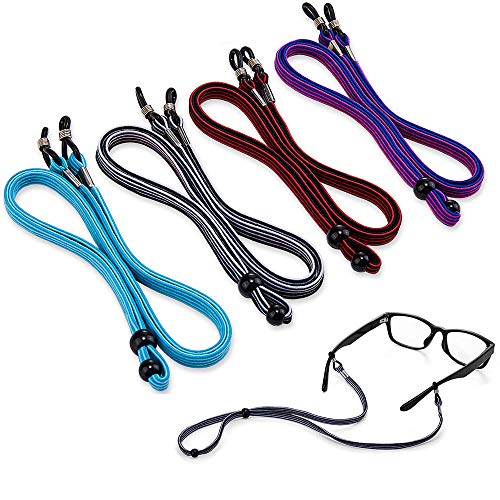 SCWJTF Eyeglass Straps, 4PCS Premium Nylon Adjustable Eyewear Retainers, Anti-slip Eyeglass Lanyard, Sport Unisex Sunglass Eyeglass Chains for Men and Women's, Free 3 Gifts