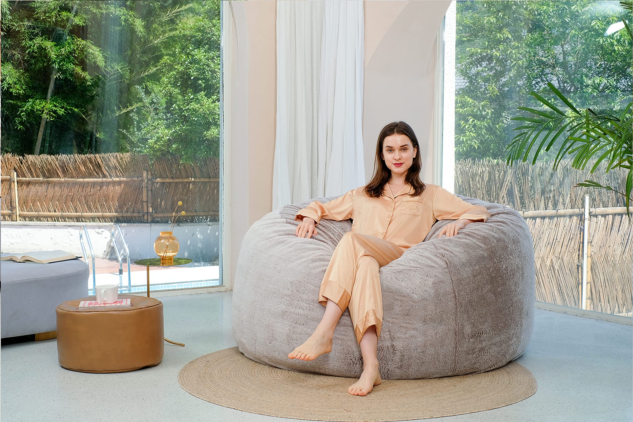 N&V Bean Bag Chair Cover L (4 FT) Super Fluffy Bean Sack Khaki Cover with Liner (Cover ONLY)
