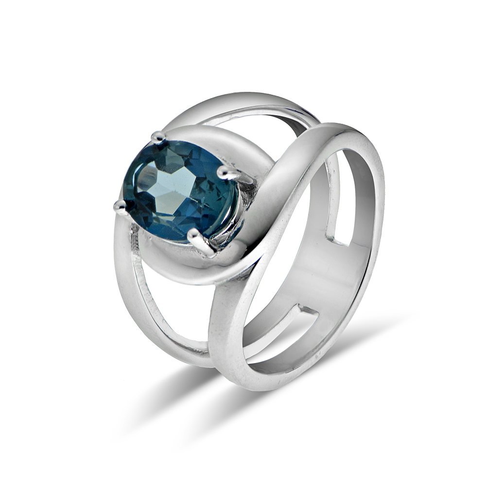 Ice Gems Sterling Silver London Blue Topaz Oval Open Ring, Size 9