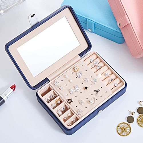 ZZYINH AN207 American Style Portable Pu Fresh Simple Ear Stud Jewlery Box Small Earrings Ring Multi-Functional Jewelry Box Small Jewelry (Color : Blue2)