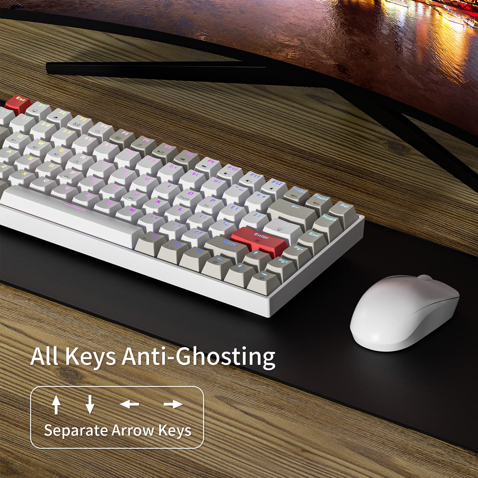 Newmen GM840 75% Percent Keyboard Wireless Bluetooth/2.4G/Wired Compact 84 Keys Hot Swappable Mechanical Keyboard RGB Backlit Anti-Ghosting Gaming Keyboard for Win/Mac PC(Gateron Brown Switch)