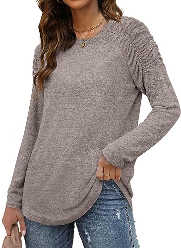 Womens Tops Dressy Casual Long Sleeve Shirts for Women Trendy Fall Beige Tops L