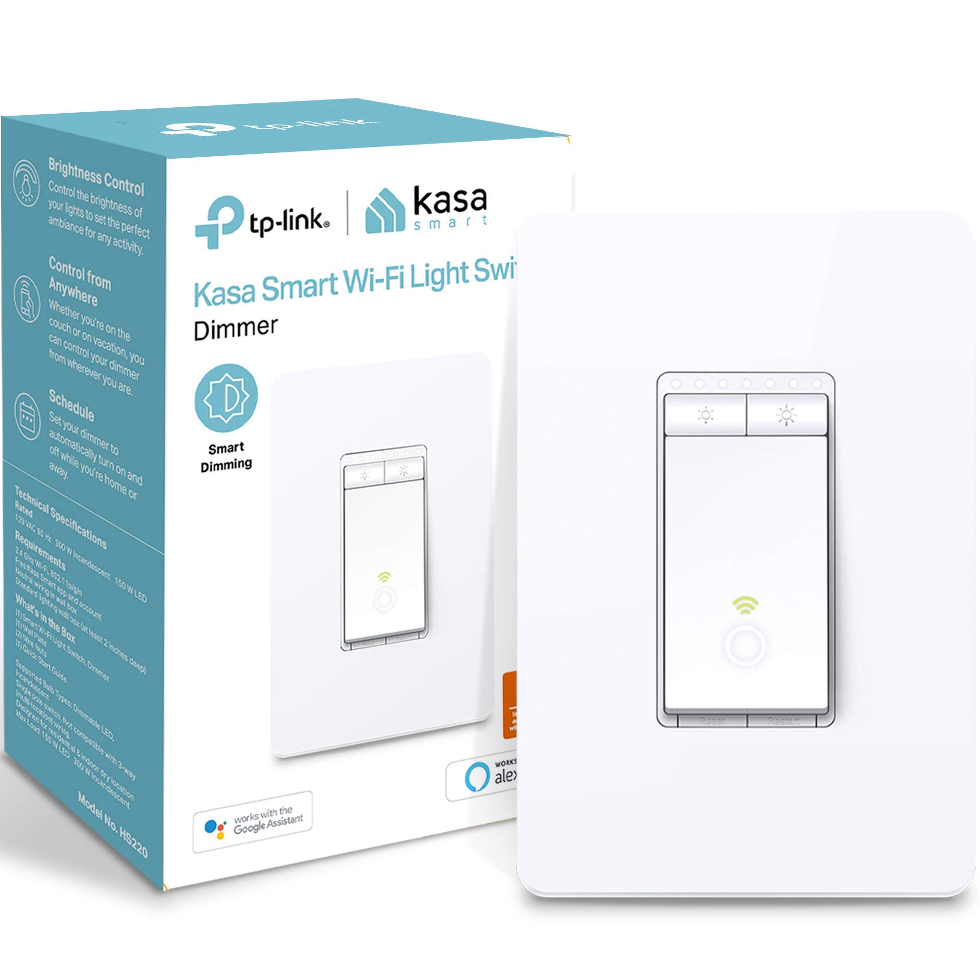 Kasa Smart Wi-Fi LED Bulb by TP-Link & Kasa Smart Dimmer Switch, Single Pole, Needs Neutral Wire,WiFi Light Switch for LED Lights, Works with Alexa and Google Assistant,UL Certified, 1-Pack(HS220)
