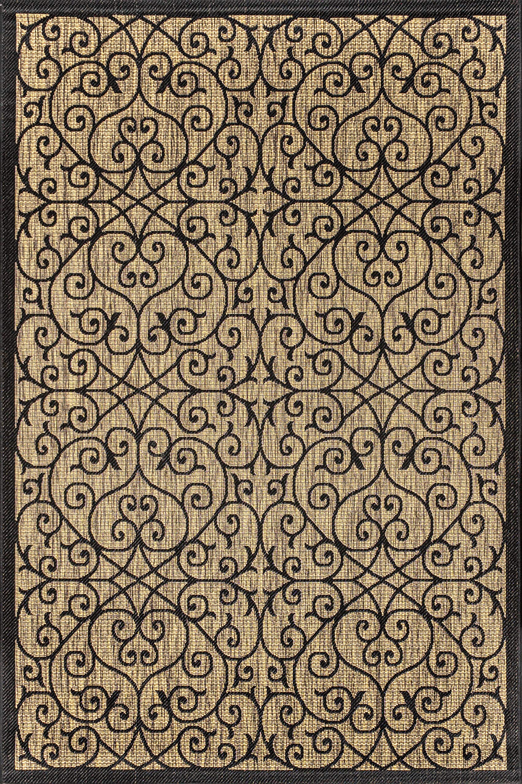 JONATHAN Y Madrid Vintage Filigree Textured Weave Indoor/Outdoor Black/Khaki 5 ft. x 8 ft. Area-Rug, Classic,Easy-Cleaning,HighTraffic,LivingRoom,Backyard, Non Shedding (SMB107A-5)
