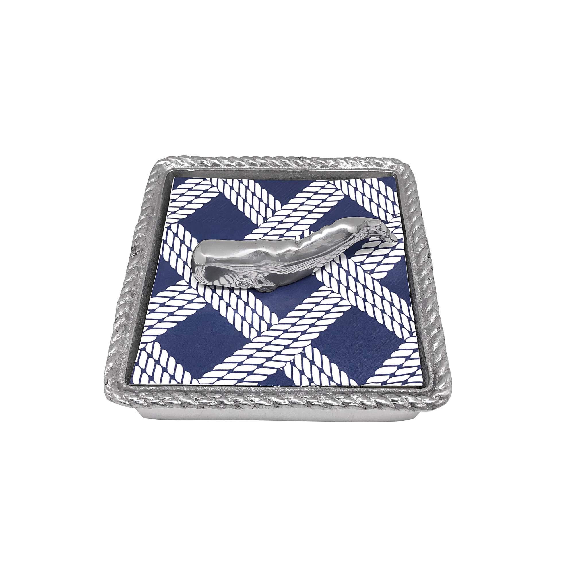 MARIPOSA Nantucket Whale Rope Napkin Box Silver Small