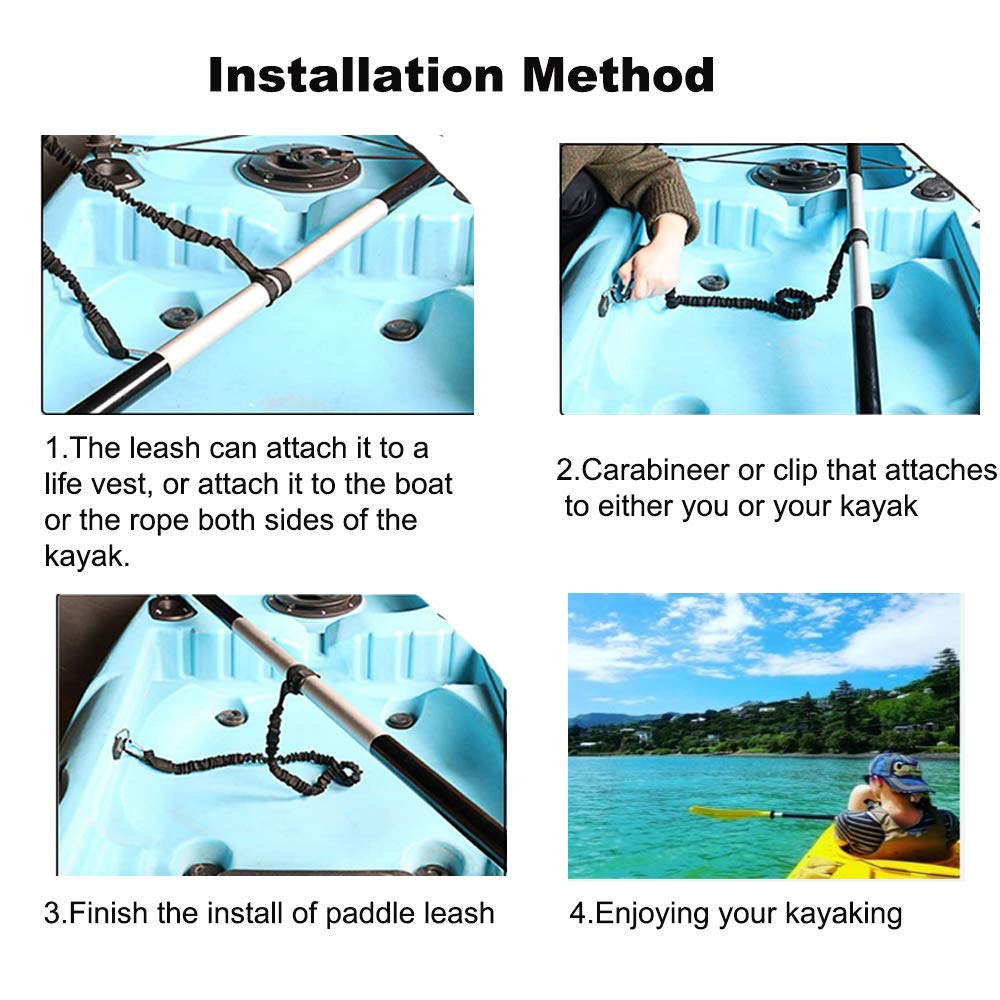Kayak Paddle Leash Black, Adjustable Kayak Rod Leash with Carabiner for Kayaking Canoe SUP Board Paddles, Surfboard, Fishing Poles Rods