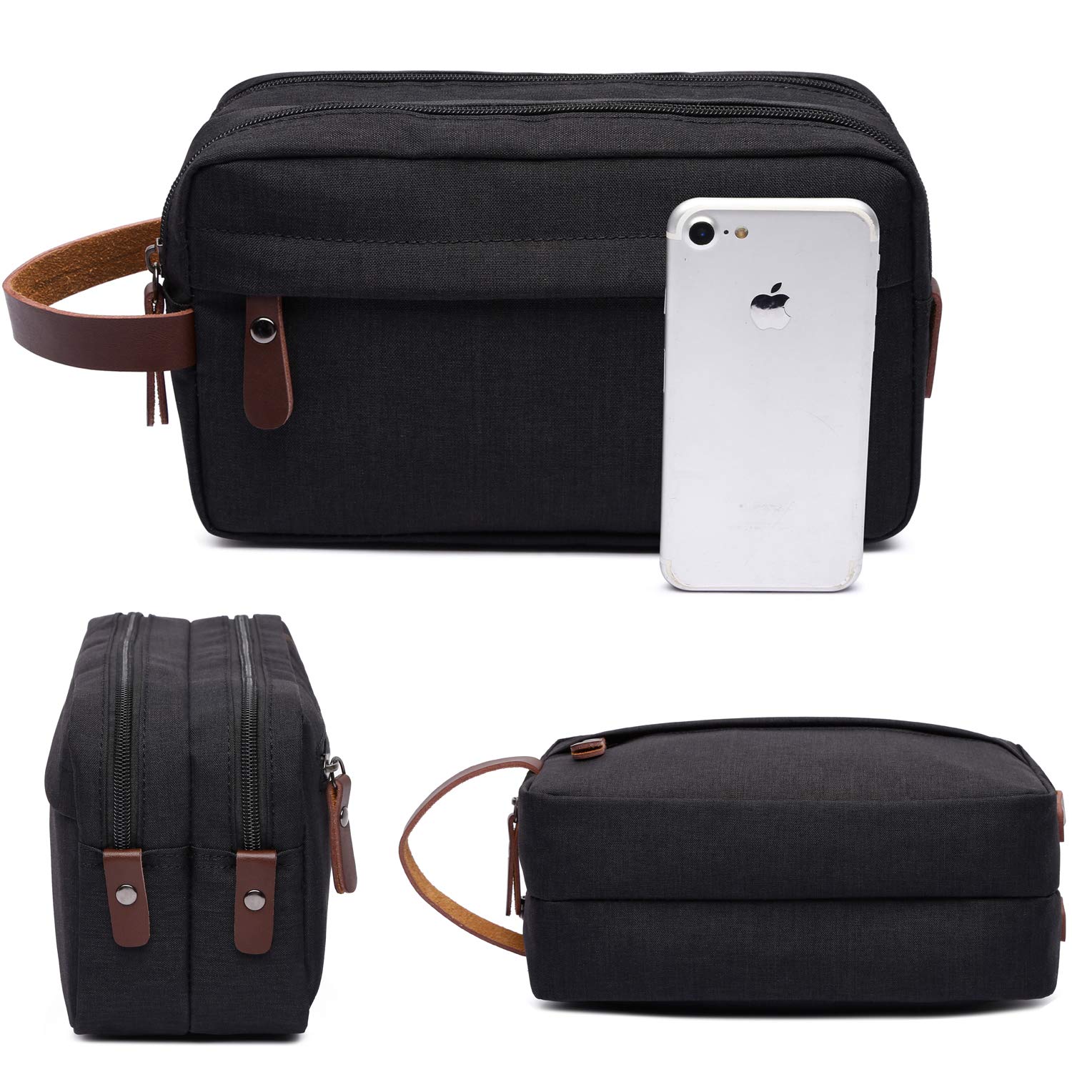 Idesort Men's Toiletry Bag Travel Dopp Kit Bathroom Shaving Organizer for Toiletries(Black)