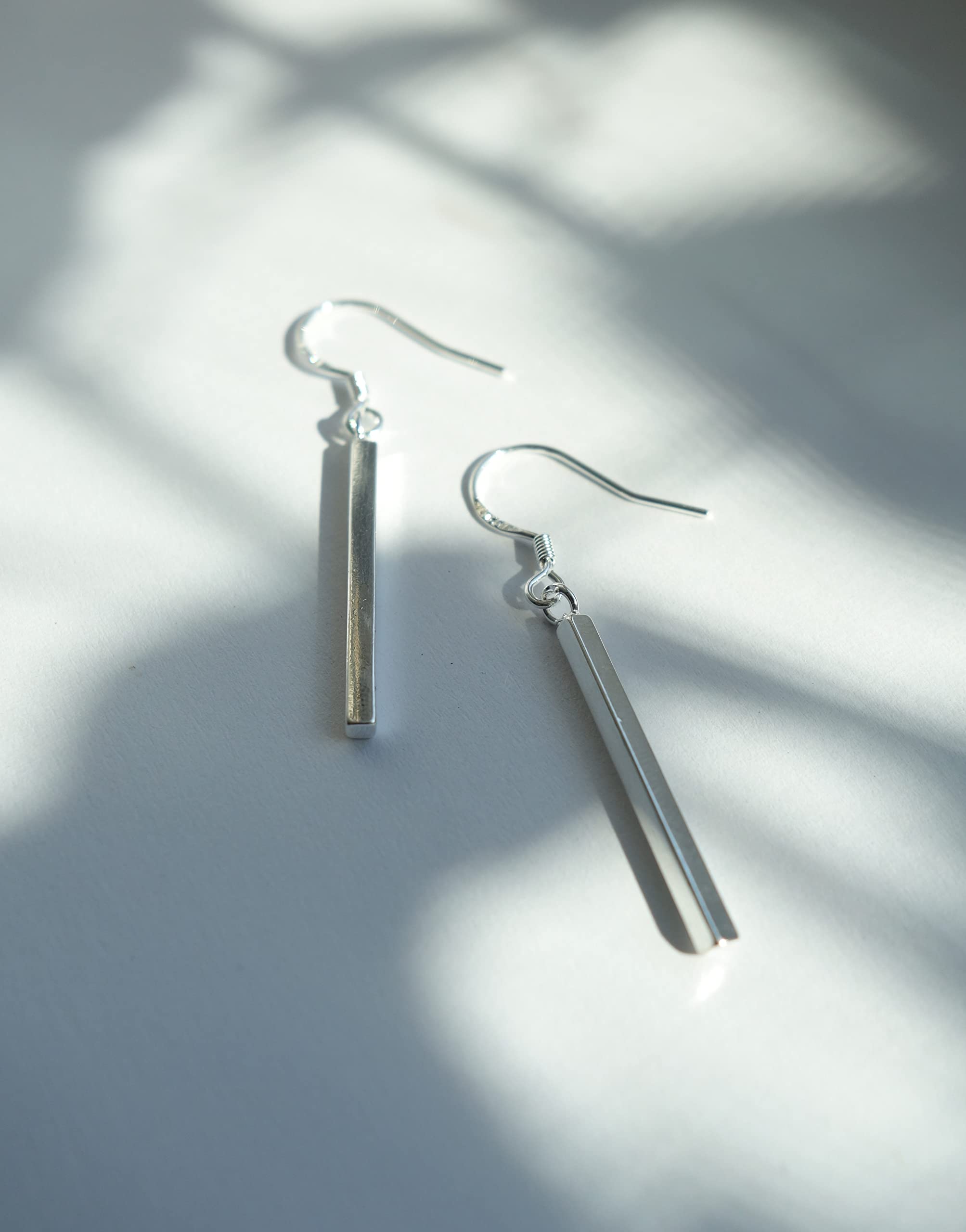 Lx3 Sterling Silver Bar Drop Earrings, Solid 925 Sterling Silver Bar Dangle Earrings for Women, Teen Girls. Minimalist Dangle Earrings