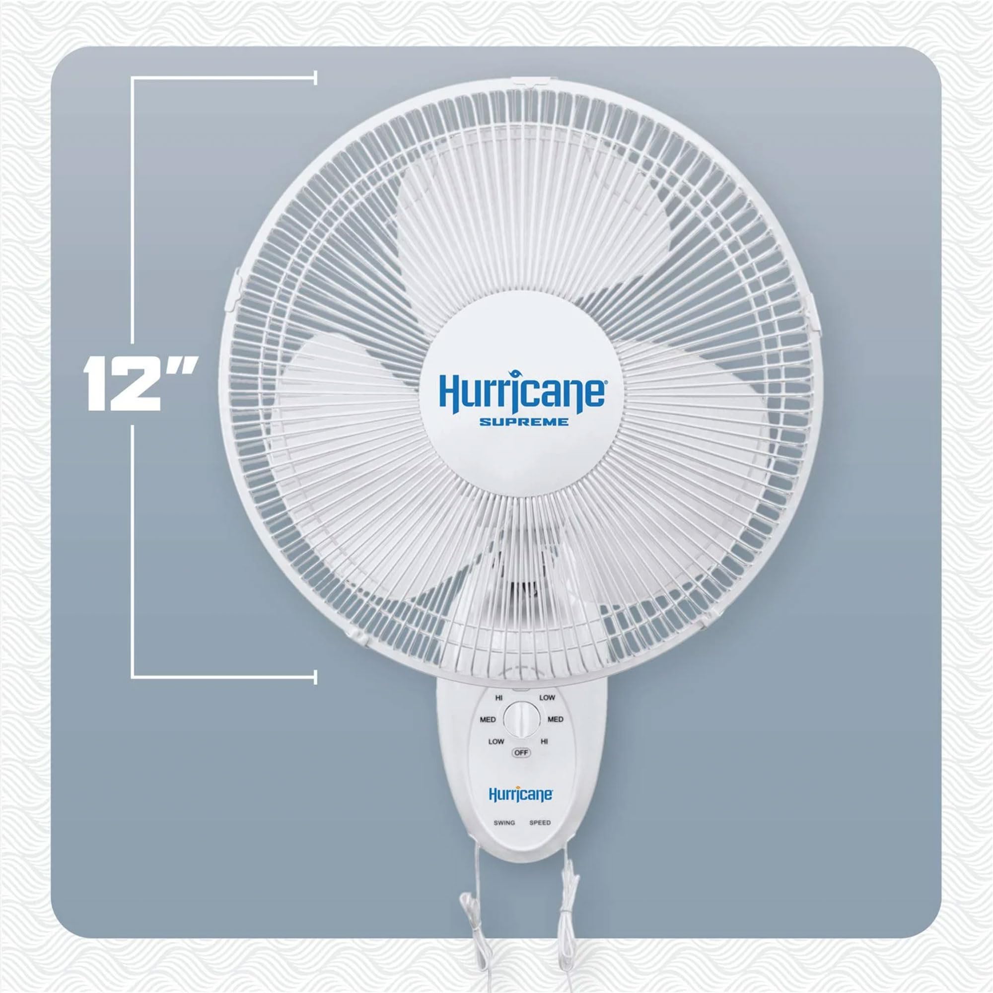 Hurricane Supreme 12" Oscillating Wall Mount Fan – Space-Saving, Powerful & Quiet 3-Speed Airflow, Adjustable Tilt for Home, Garage, Gym, and Workshop