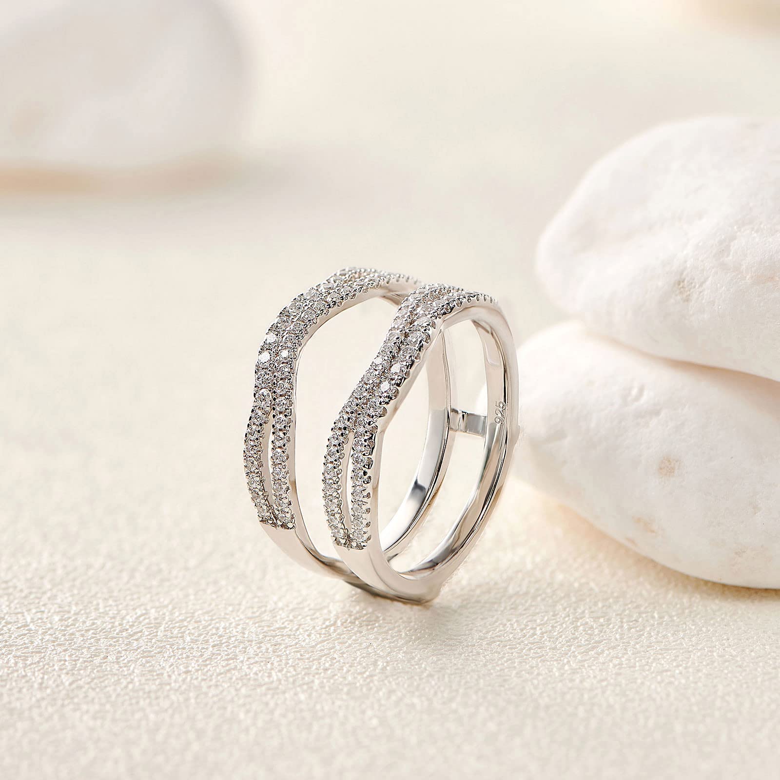 Newshe Bridal Ring Enhancer for Engagement Rings Wedding Band for Women AAAAA Cz Eternity Ring Guard Size 6
