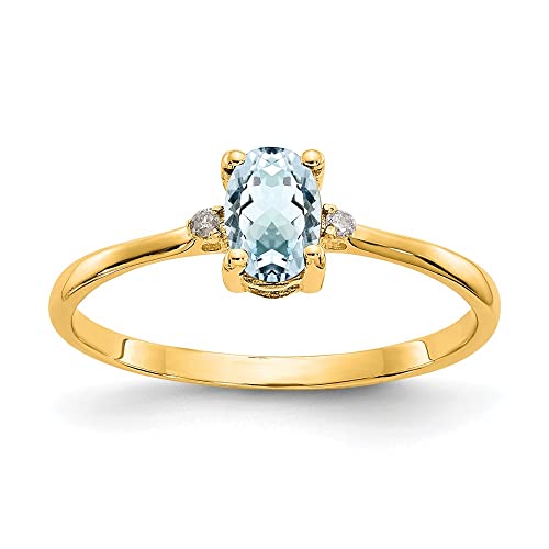 IceCarats 10K Yellow Gold Diamond Blue Aquamarine March Birthstone Ring size 6