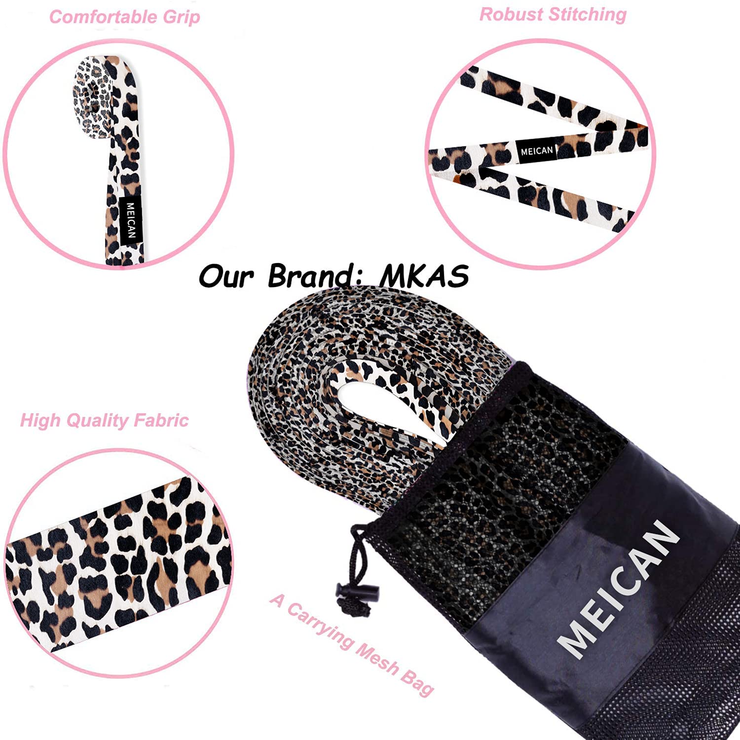 Leopard Print Resistance Bands Set, Fabric Resistance Bands Women with 3 Levels Long Stretch Fitness Loop Band Pull Up Bands Home Gym
