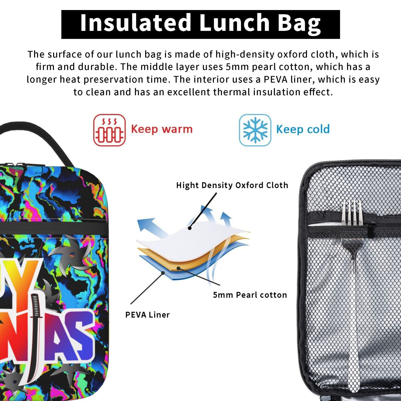 NKISMOODM Fantasy Tote Lunch Bag Reusable Insulated Zipper Handbag Portable Lunchbox Cooler Bags For Work Picnic Camping