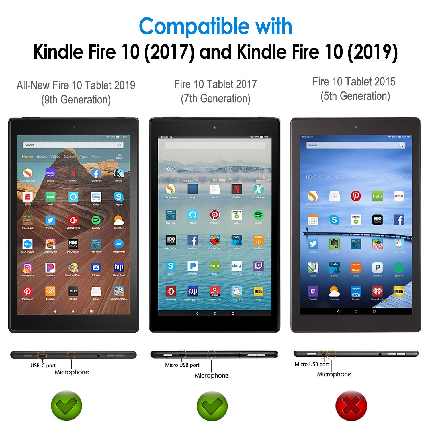 JETech Case for Amazon Fire HD 10 Tablet 10.1" (7th / 9th Generation, 2017 Release / 2019 Release, NOT for 11th / 5th Generation, 2021 Release / 2015 Release) Smart Cover with Auto Sleep/Wake (Black)