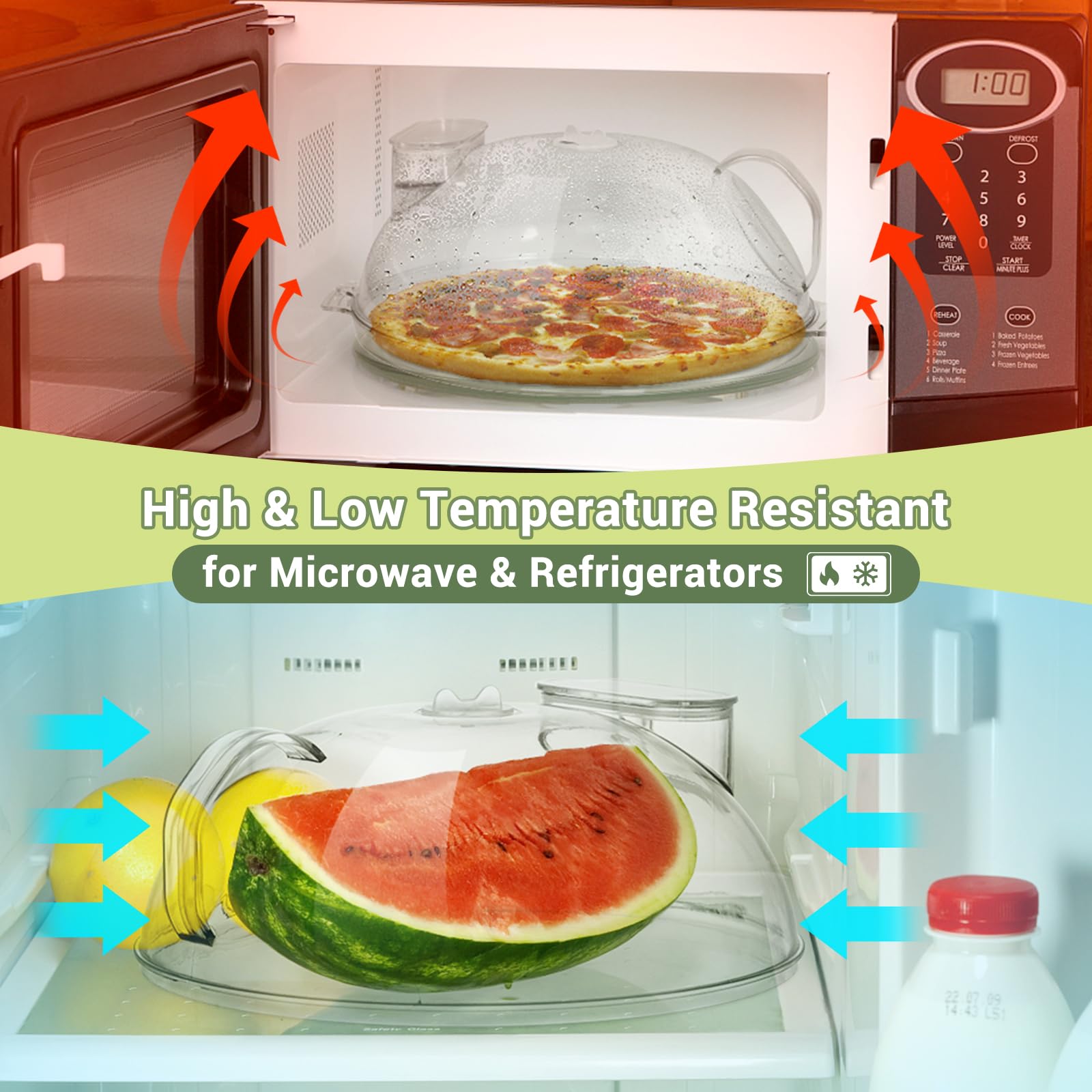 WENWELL Microwave Cover with Water Steamer & Tray,Food Protector for Splatter Guard,Dish Bowl Plate Serving Lid with Handle,BPA-Free,Clear Safe Plastic,10 Inchs