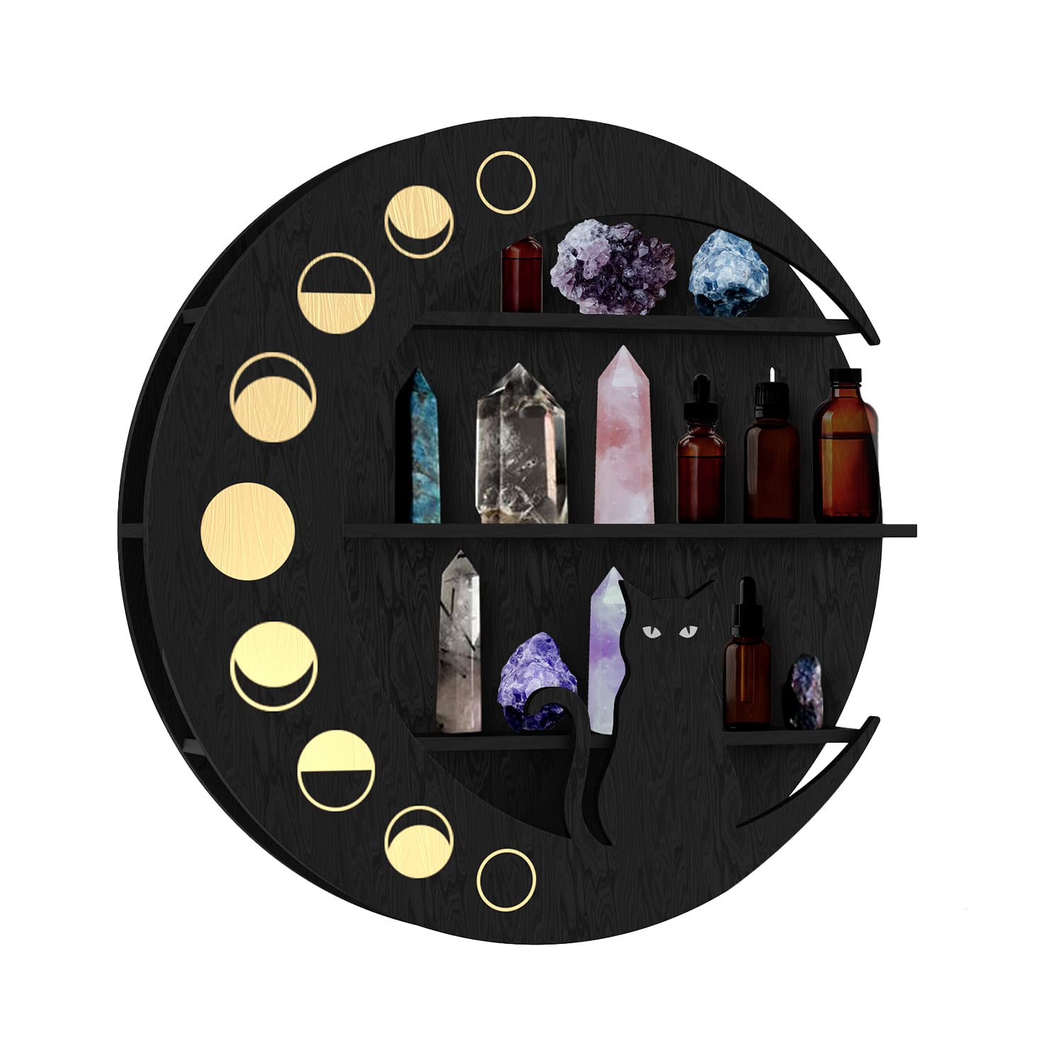 Large Wooden Crescent Moon Shelf for Sones and Crystals, Crystal Display, Cat Moon Shelf, Crystal Shelves Display for Stones, Essential Oils, Crystals decor, Moon Decor, Shelf Decor 16” x 2.5”