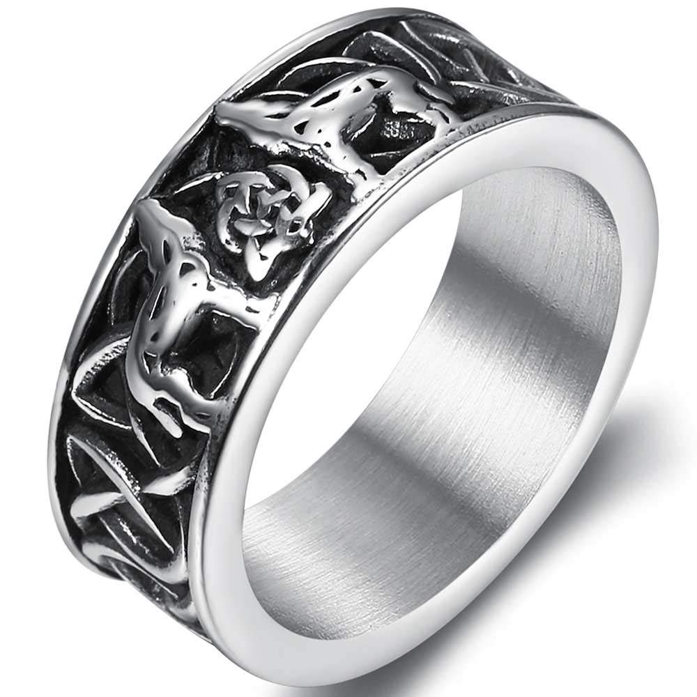 Jude Jewelers Stainless Steel Retro Vintage Style Celtic Knot Wolf Symble Wedding Band Cocktail Party Biker Ring (Silver, 10)