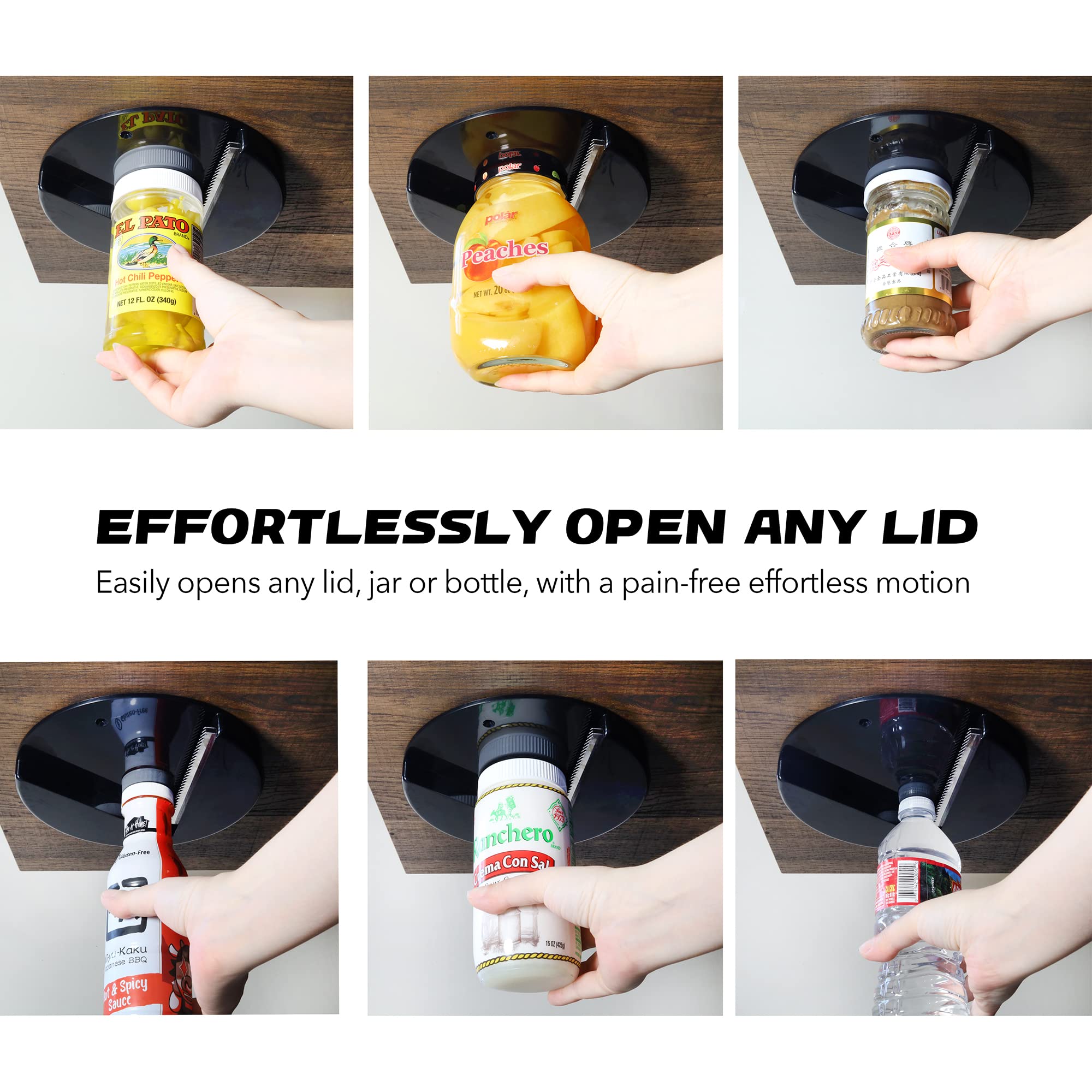 MOJO-HOME Under Counter Easy Jar Opener for Weak Hands - New Improved Design with Grip Tape to Prevent Slippage - Easily Twist Open Jars and Lids (Black)