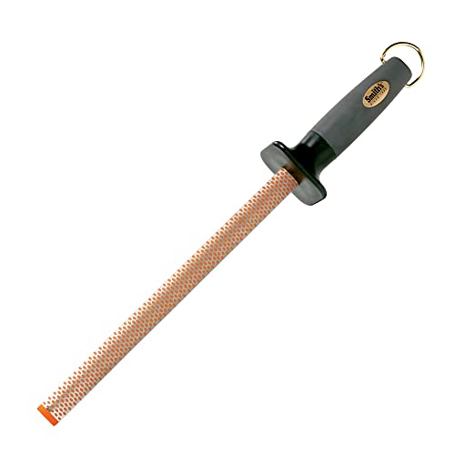Smith’s 3001 10” Oval Diamond Sharpening Steel Rod – Grey – Oval Design – Rubber Grip Handle – Plastic Sharpening Tip